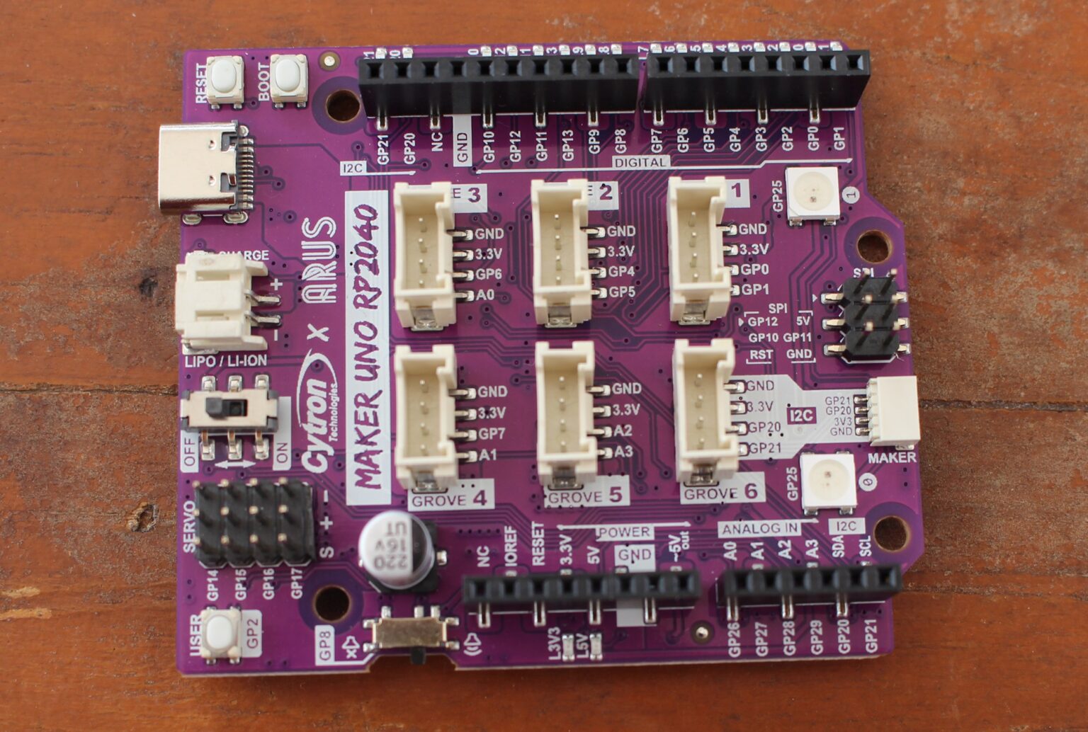 Maker Uno RP2040 review with Arduino IDE using micro servo, soil moisture sensor, ultrasonic ...